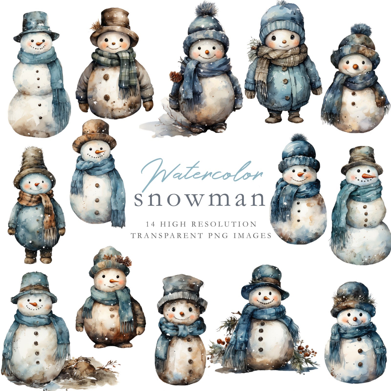 Watercolor Snowman Clipart, Winter Clipart, Living Snowman, Clipart ...