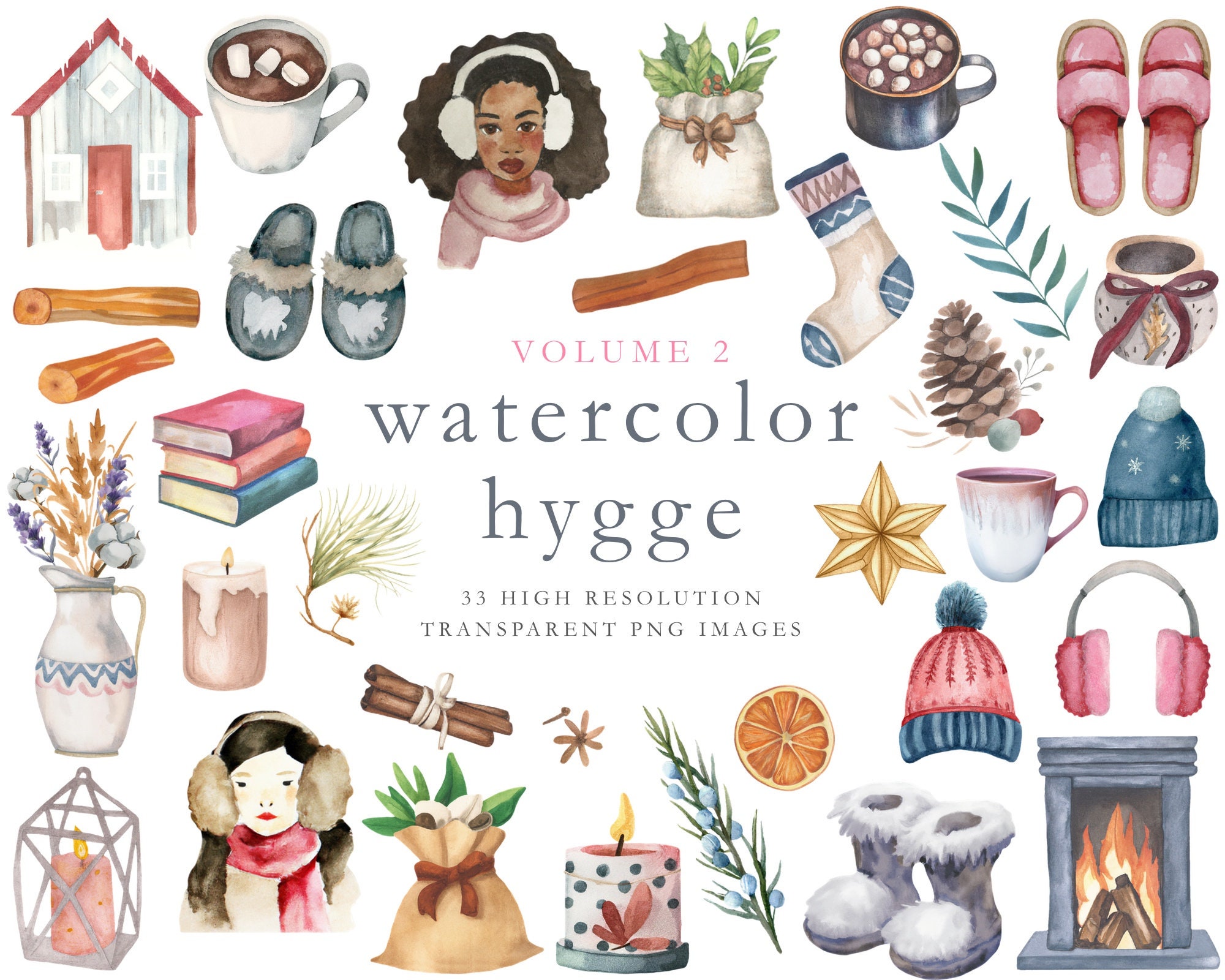 Winter Clipart Fashion Watercolor Modern Rustic Cozy - Etsy