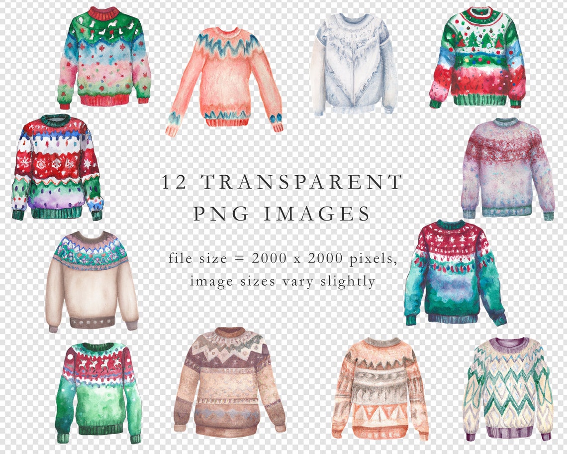 Ugly Sweater Clipart Watercolor Ugly Sweater Christmas - Etsy