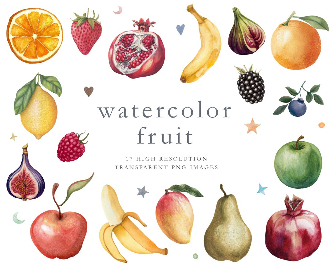 Watercolor Fruit, Clipart, Apple, Orange, Lemon, Clipart Set ...