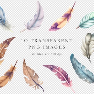 Boho Feather Clipart, Watercolor Feathers, Feather Clipart, Colorful ...