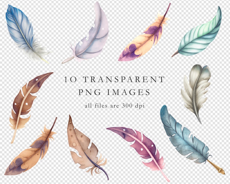 Boho Feather Clipart, Watercolor Feathers, Feather Clipart, Colorful ...