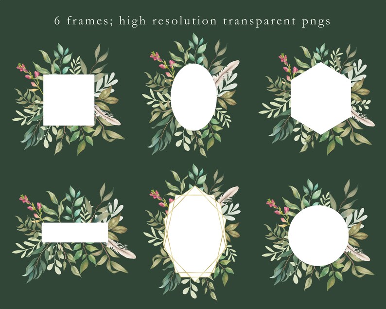 Watercolor Foliage Clipart Leaves Leaf Polygon Frames - Etsy