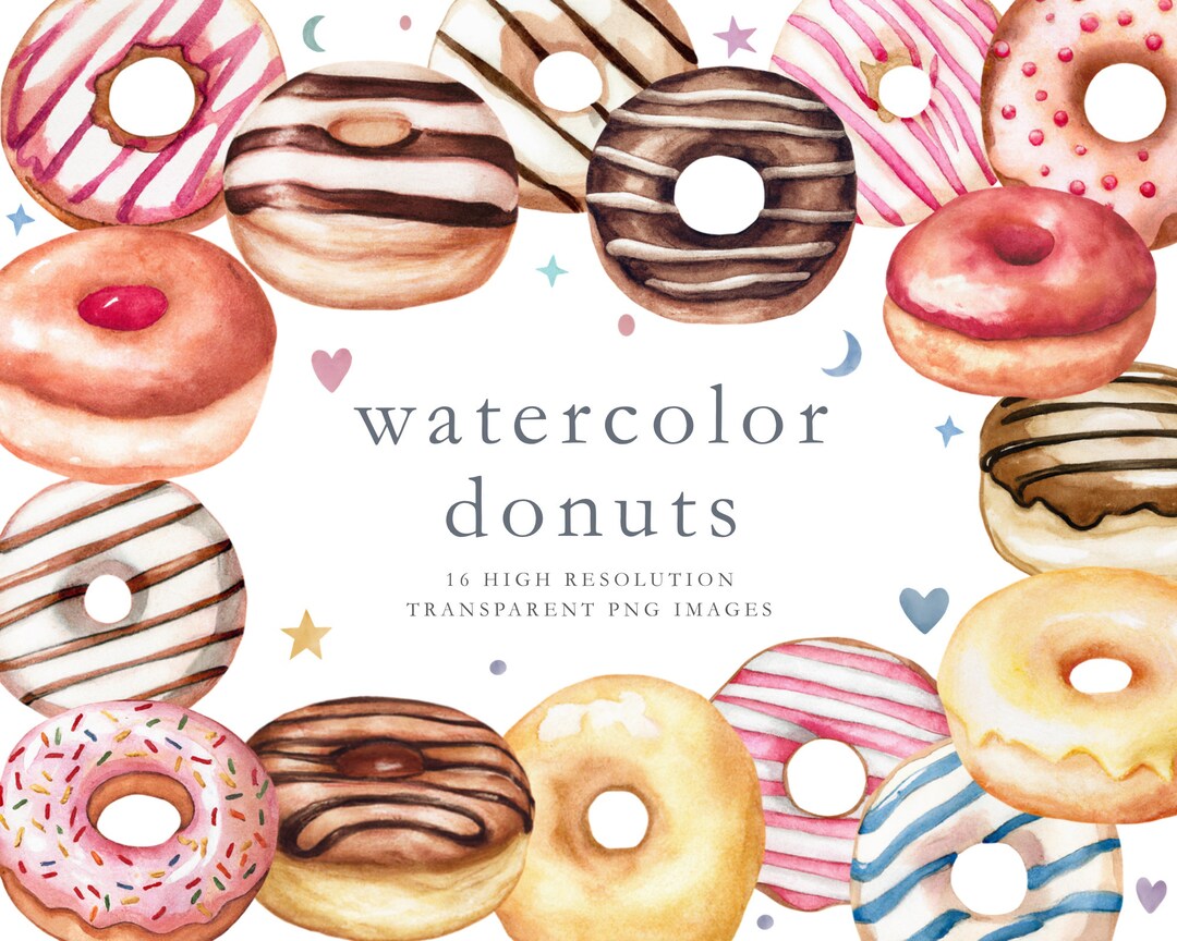 Watercolor Donut Clipart, Donut Png, Donut Clipart, Pastry, Clip Art ...