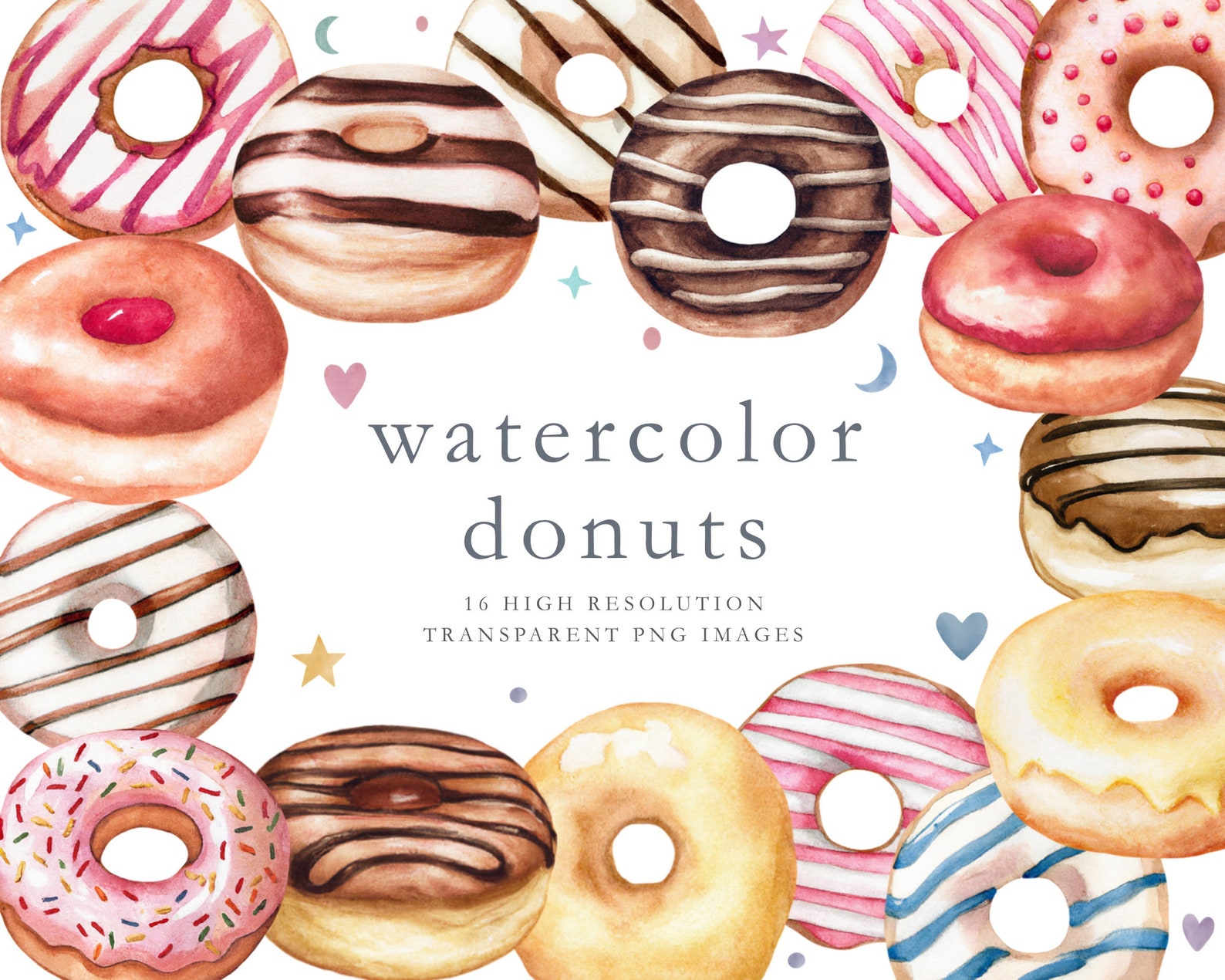 Watercolor Donut Clipart, Donut Png, Donut Clipart, Pastry, Clip Art ...