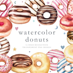 Watercolor Donut Clipart, Donut Png, Donut Clipart, Pastry, Clip Art ...