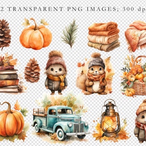 Cozy Fall Clipart, Cozy Autumn Clipart, Cute Animals, Book Lover ...
