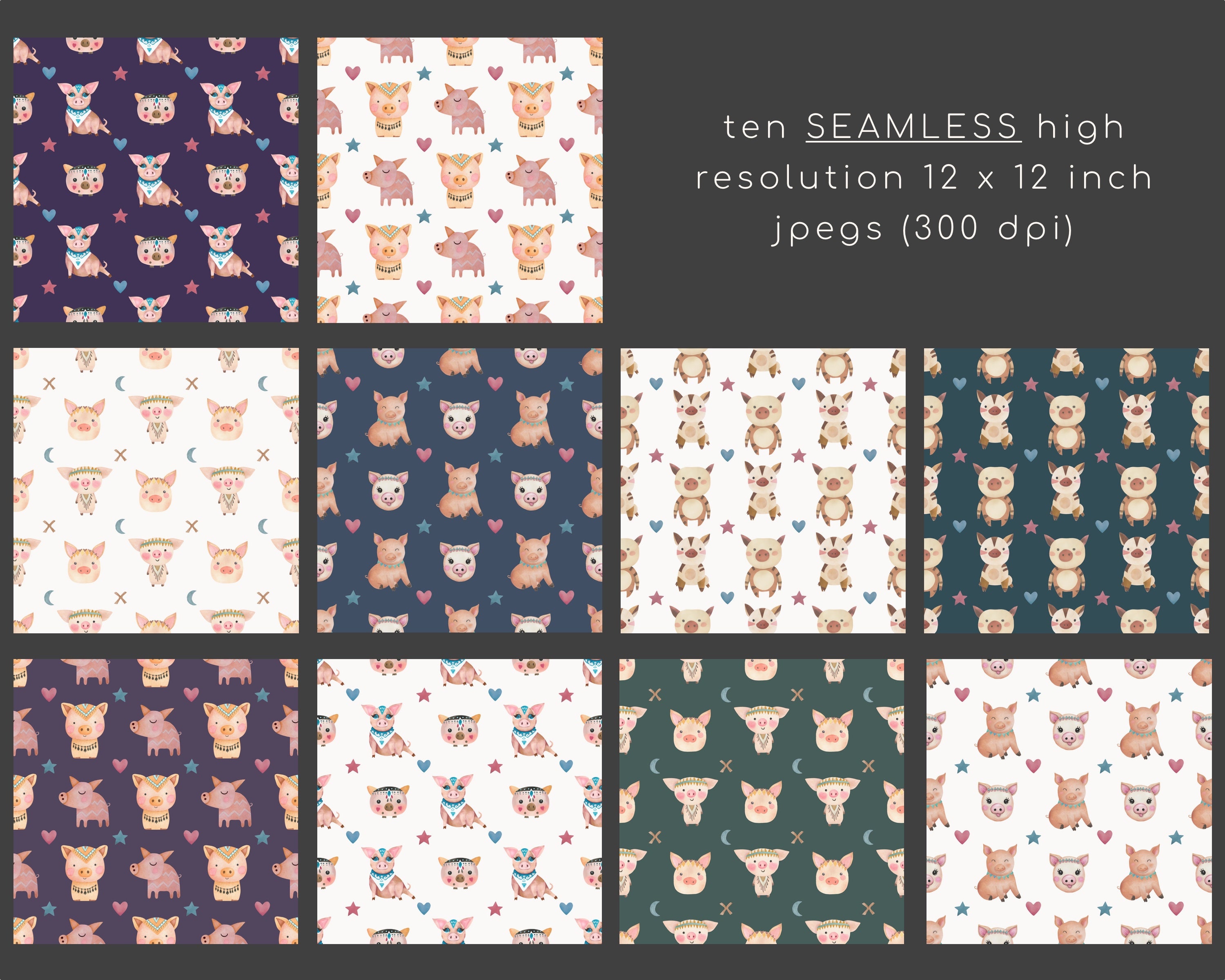 Cute Pigs Digital Paper, Boho Pigs, Piglet, Girl Pig, Piggy, Kids ...