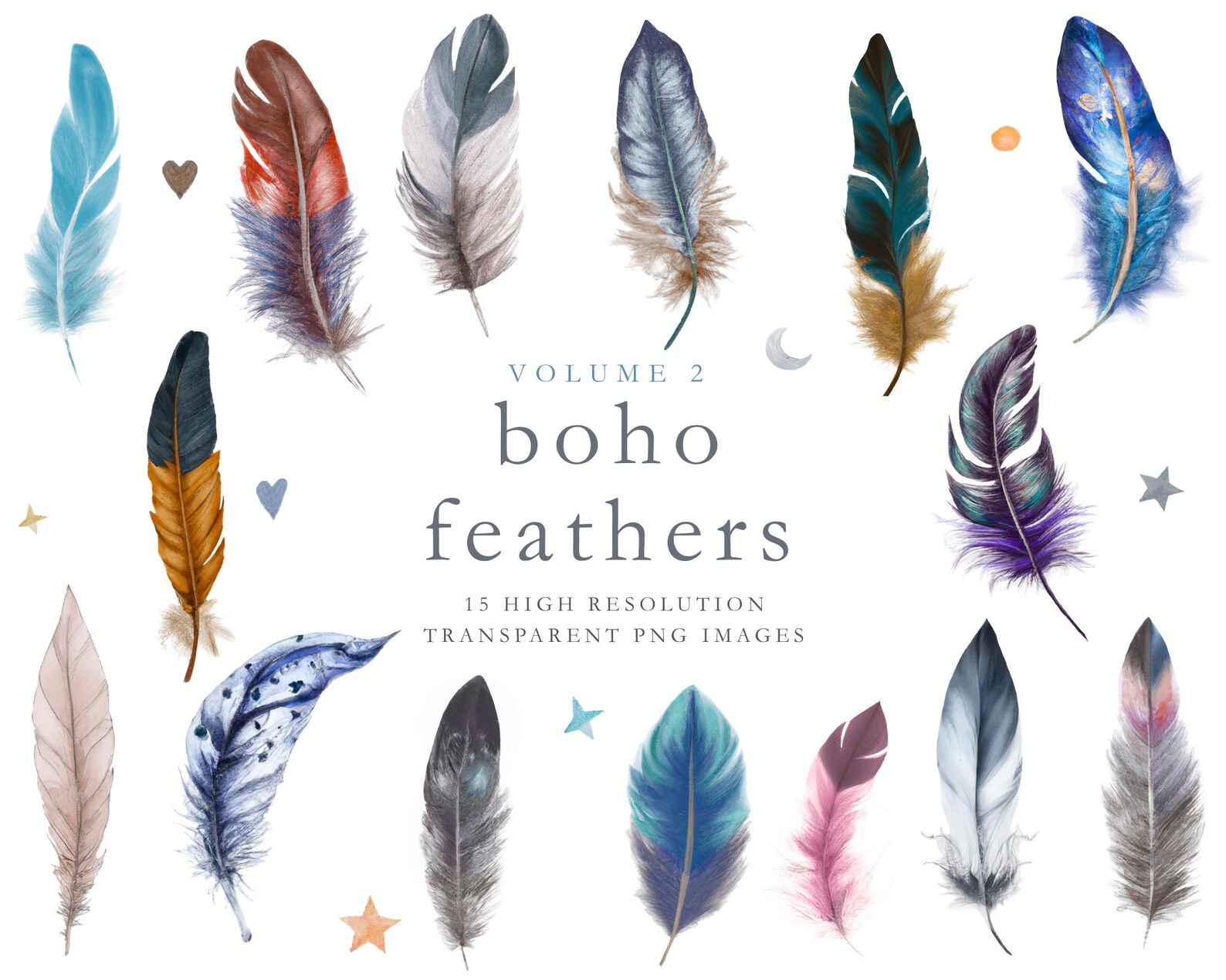 Feather Clipart, Watercolor Feathers, Bohemian Feathers, Ornate ...
