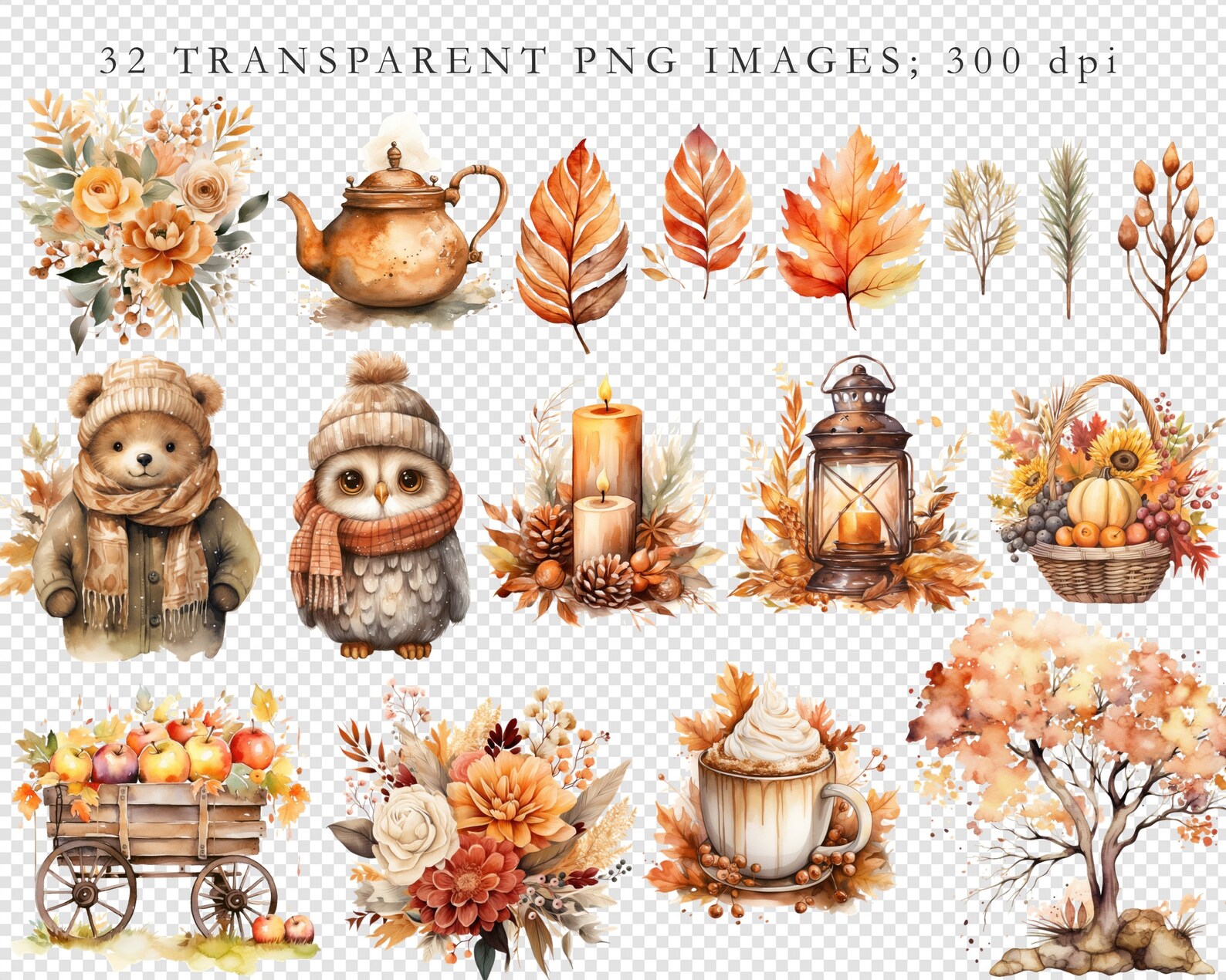 Cozy Fall Clipart, Cozy Autumn Clipart, Cute Animals, Book Lover ...