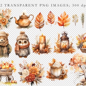 Cozy Fall Clipart, Cozy Autumn Clipart, Cute Animals, Book Lover ...