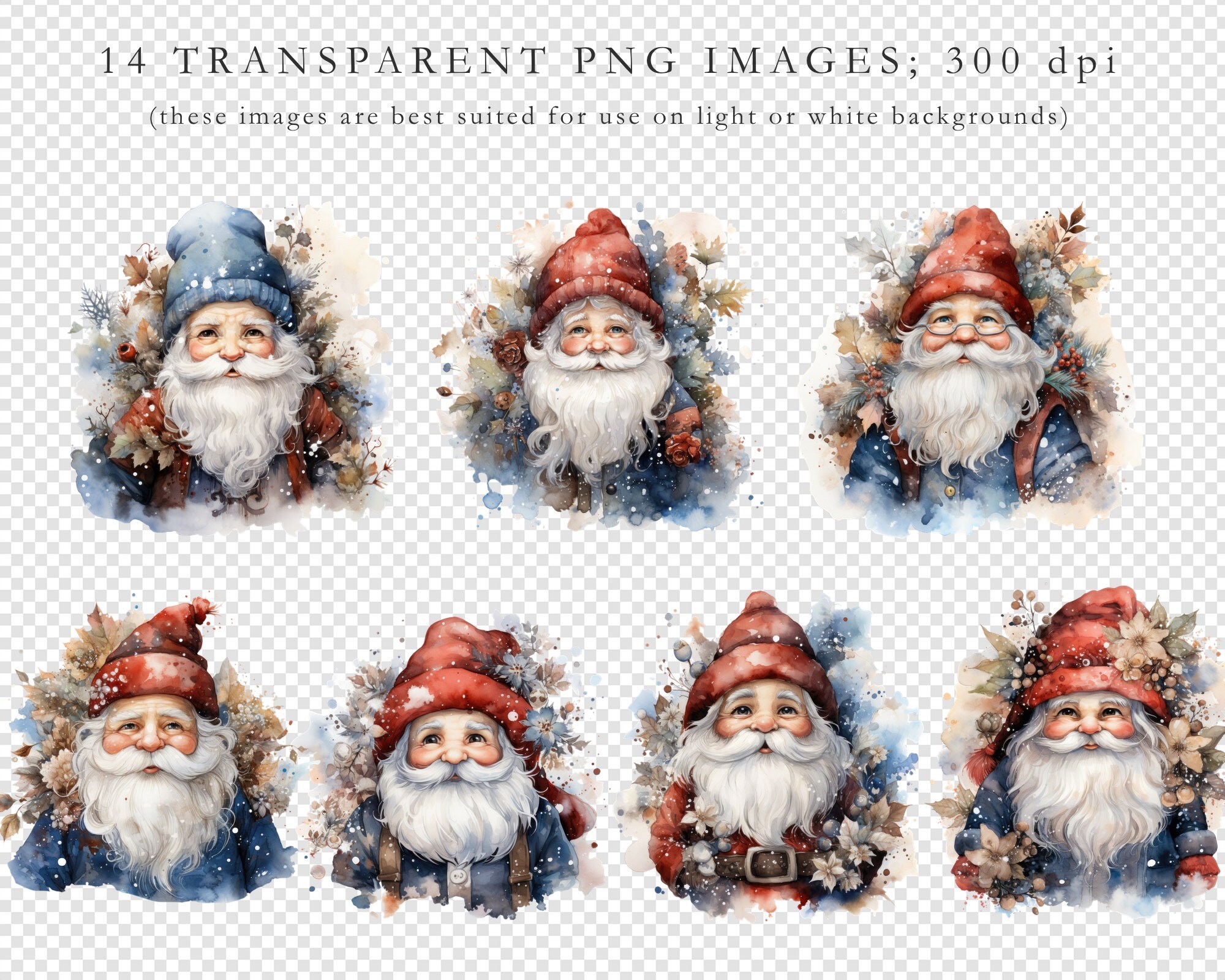 Boho Santa Clipart, Watercolor Boho Santa Clipart, Santa Clause Clipart ...