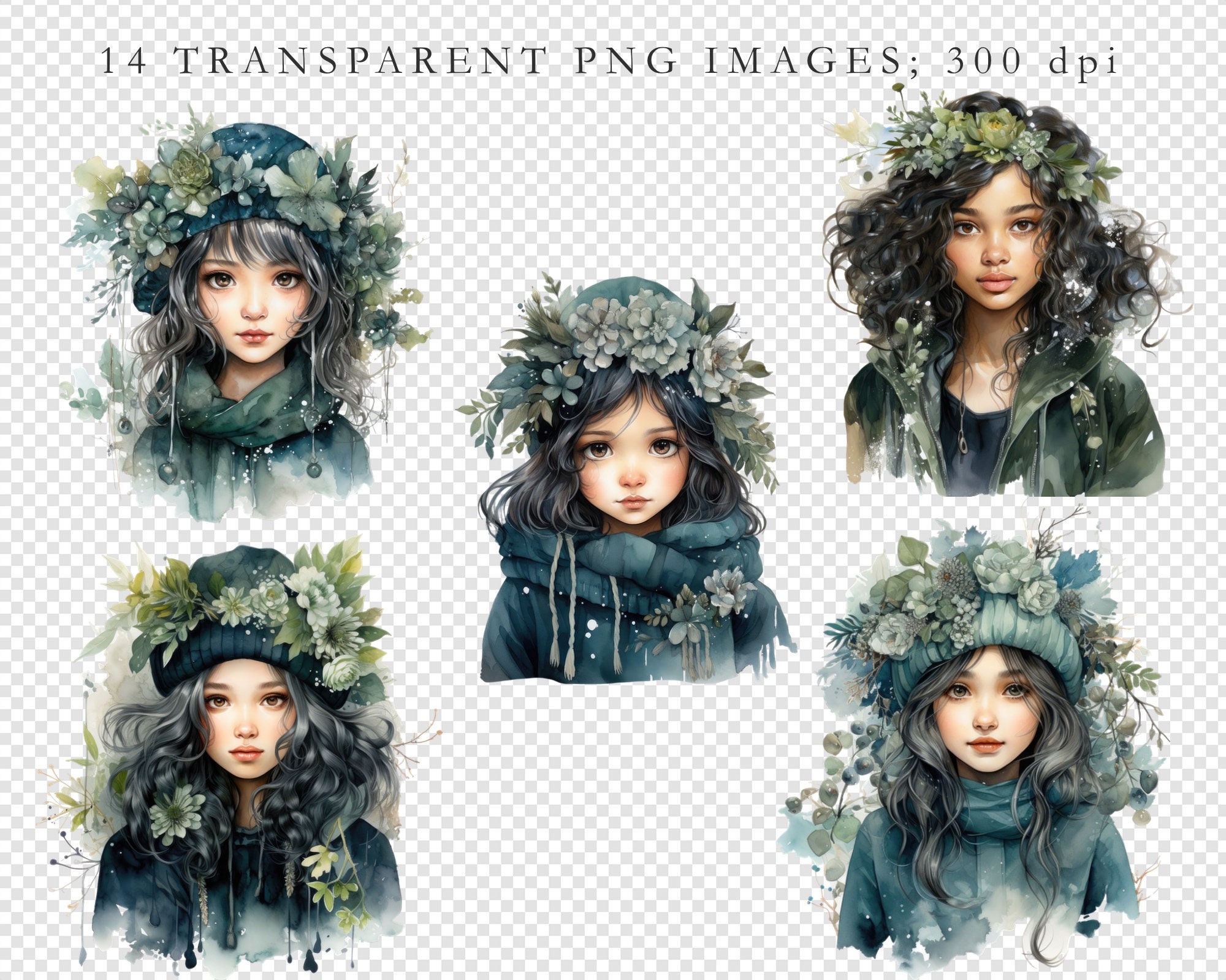 Winter Girls Clipart Winter Watercolor Clipart Png Rustic - Etsy