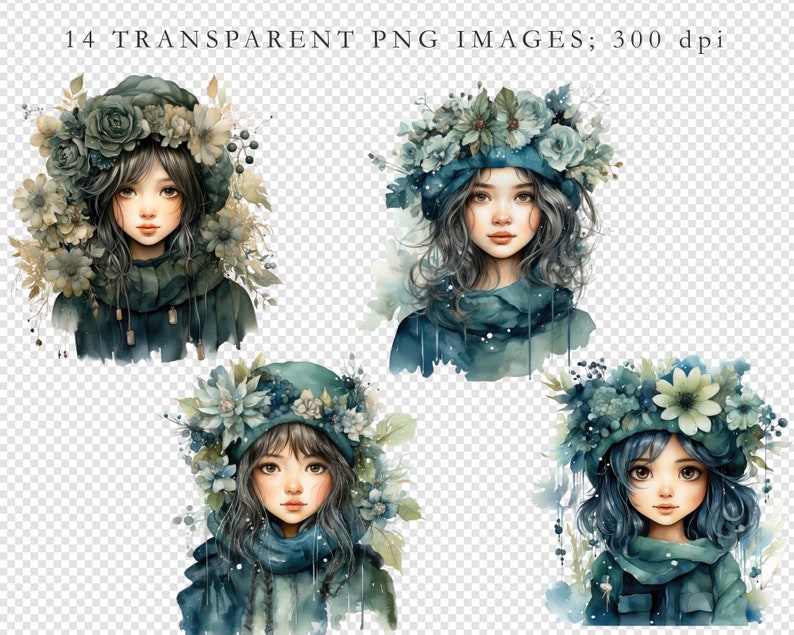 Winter Girls Clipart, Winter Watercolor Clipart, Png, Rustic ...