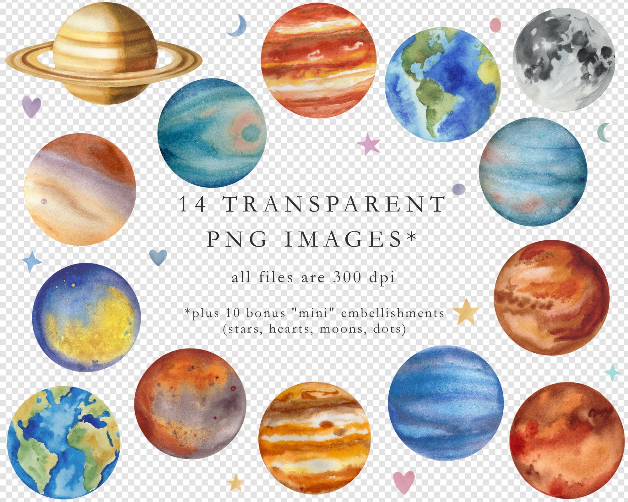 Watercolor Planets Clipart Clip Art Watercolor Solar - Etsy