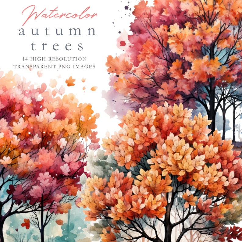 Autumn Trees Clipart, Tree Pngs, Colorful Trees, Pink, Teal, Orange ...