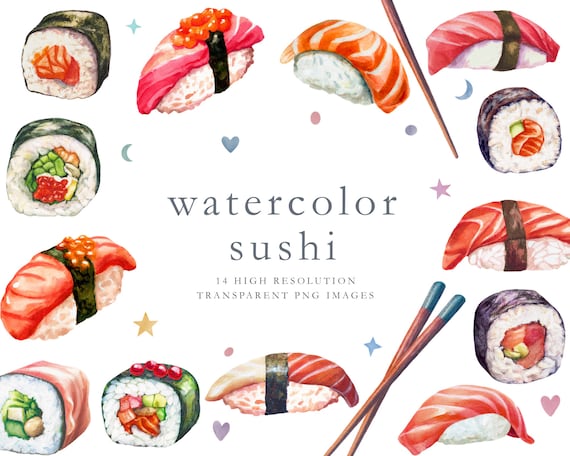 Watercolor Sushi Clipart Food Clipart Dining Japanese - Etsy