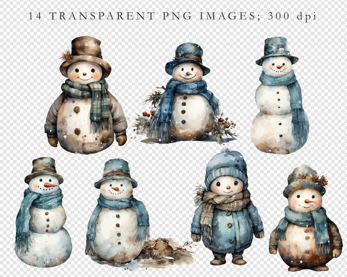 Watercolor Snowman Clipart Winter Clipart Living Snowman - Etsy