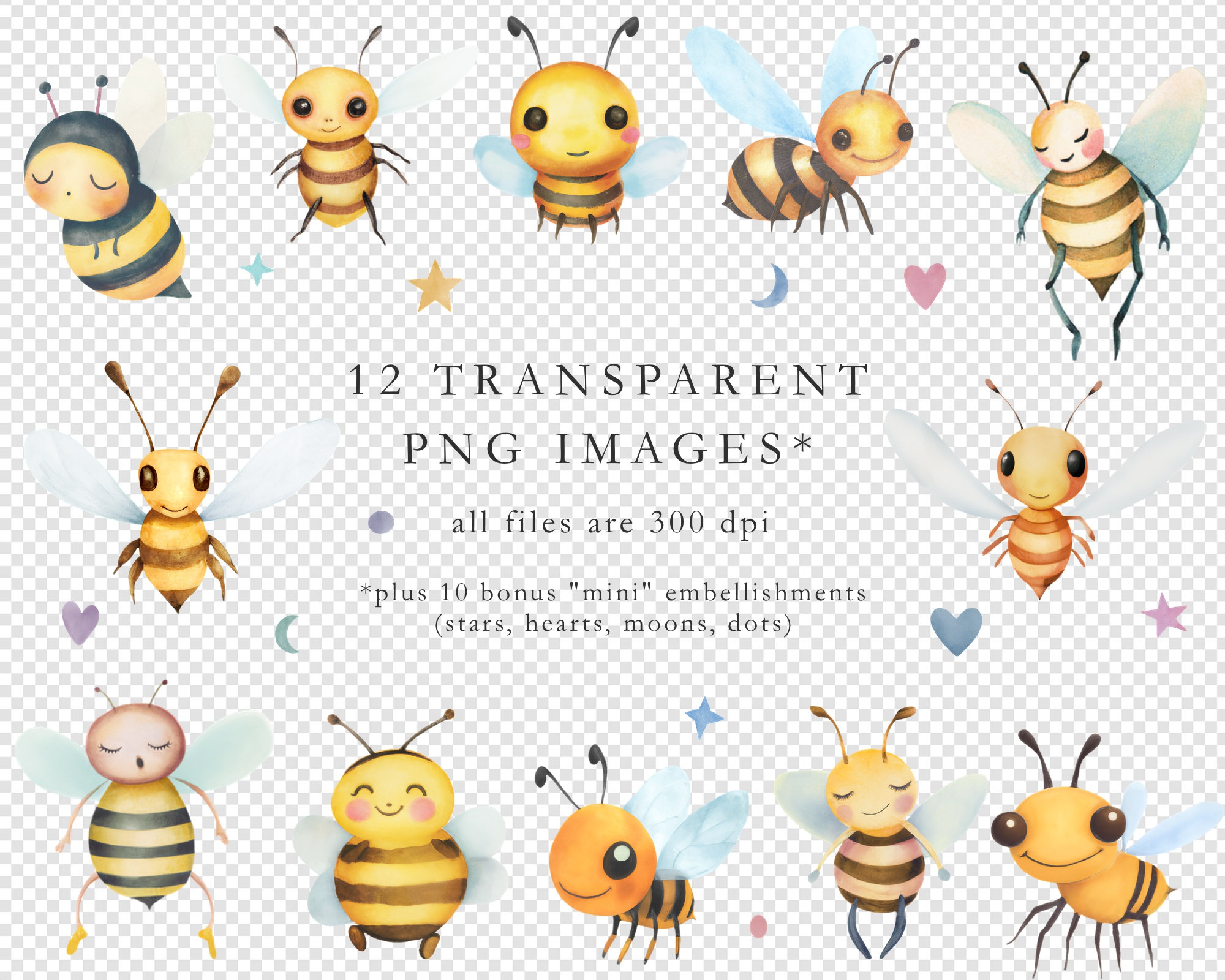 Cute Bee Clipart, Bee Png, Baby Bees, Nursery Bees, Watercolor Clipart ...