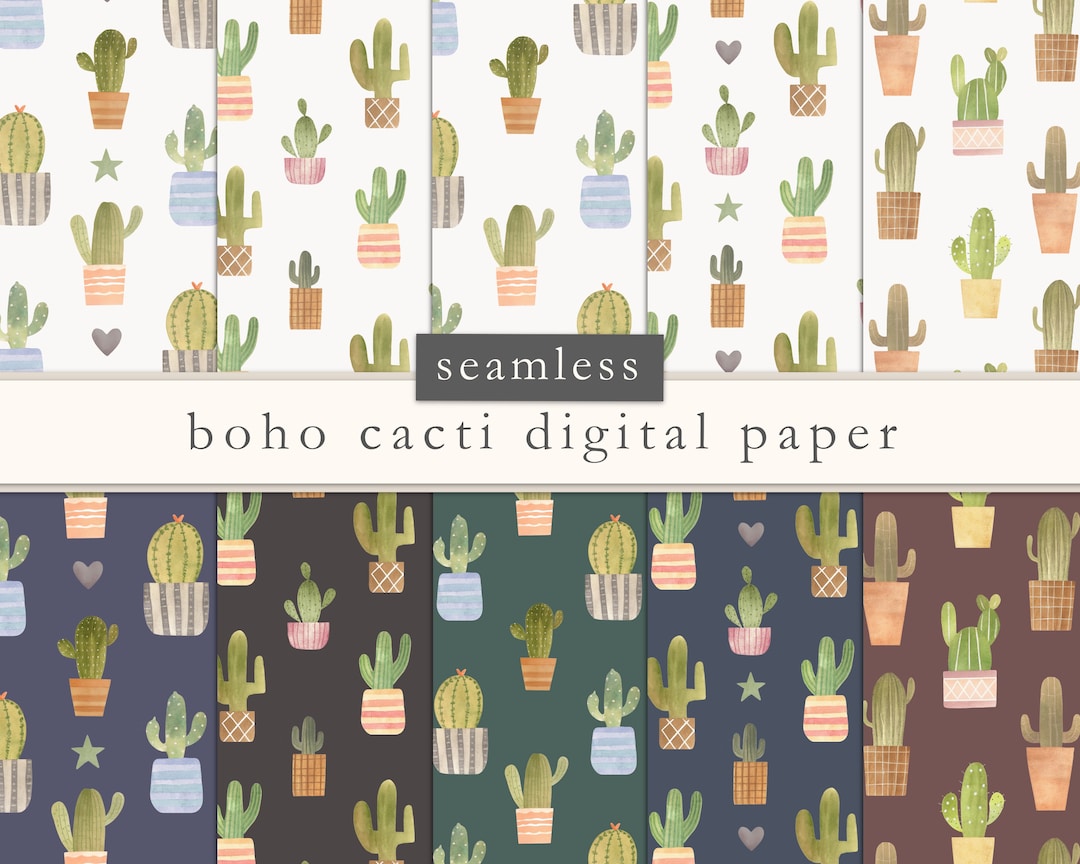 Cactus Digital Paper, Cactus Scrapbook Paper, Cacti, Watercolor Cactus ...