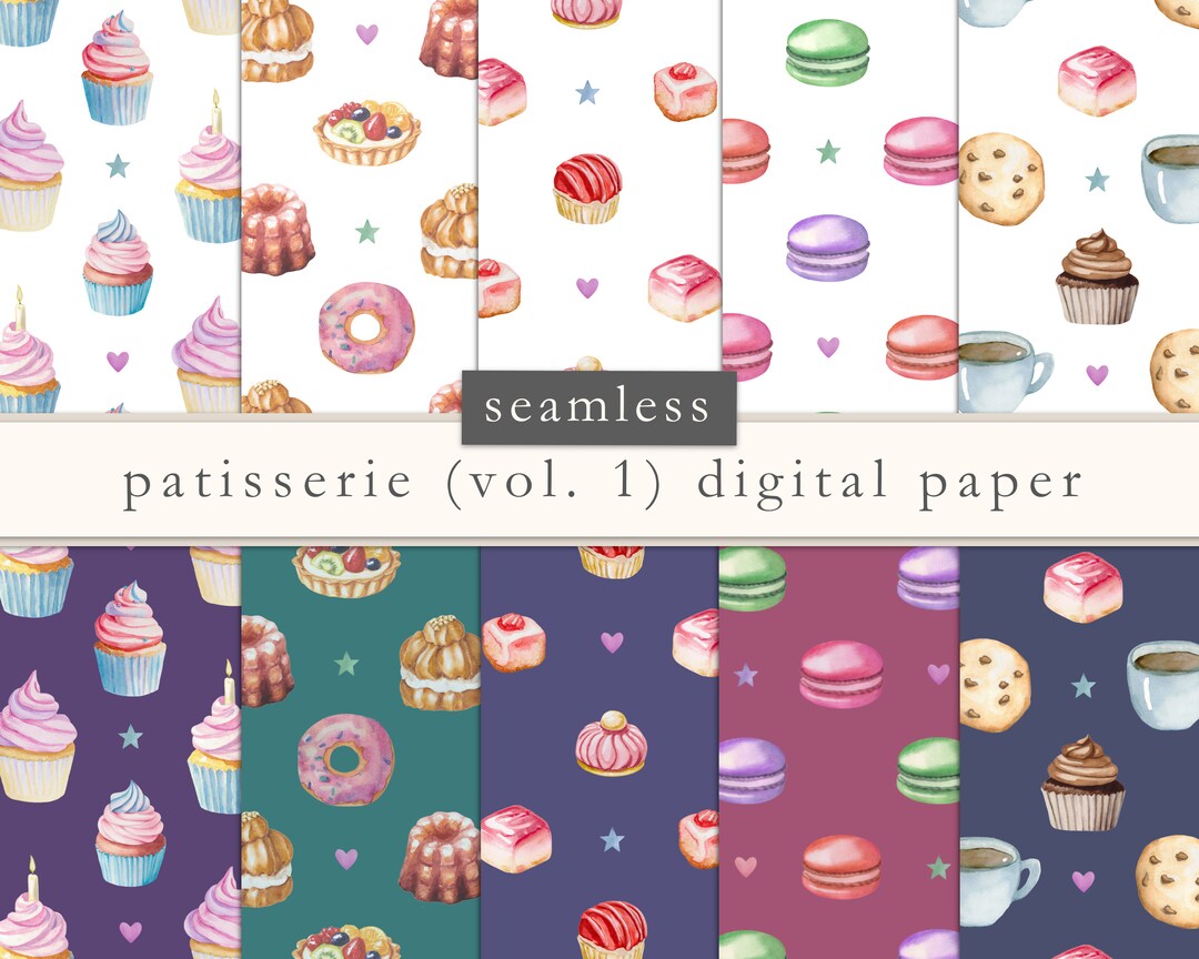 Patisserie, Pastry, Digital Paper, Scrapbook Paper, Seamless Pattern ...