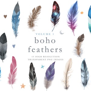 Boho Feather Clipart, Colorful Feathers, Feather Clipart, Feather Art ...