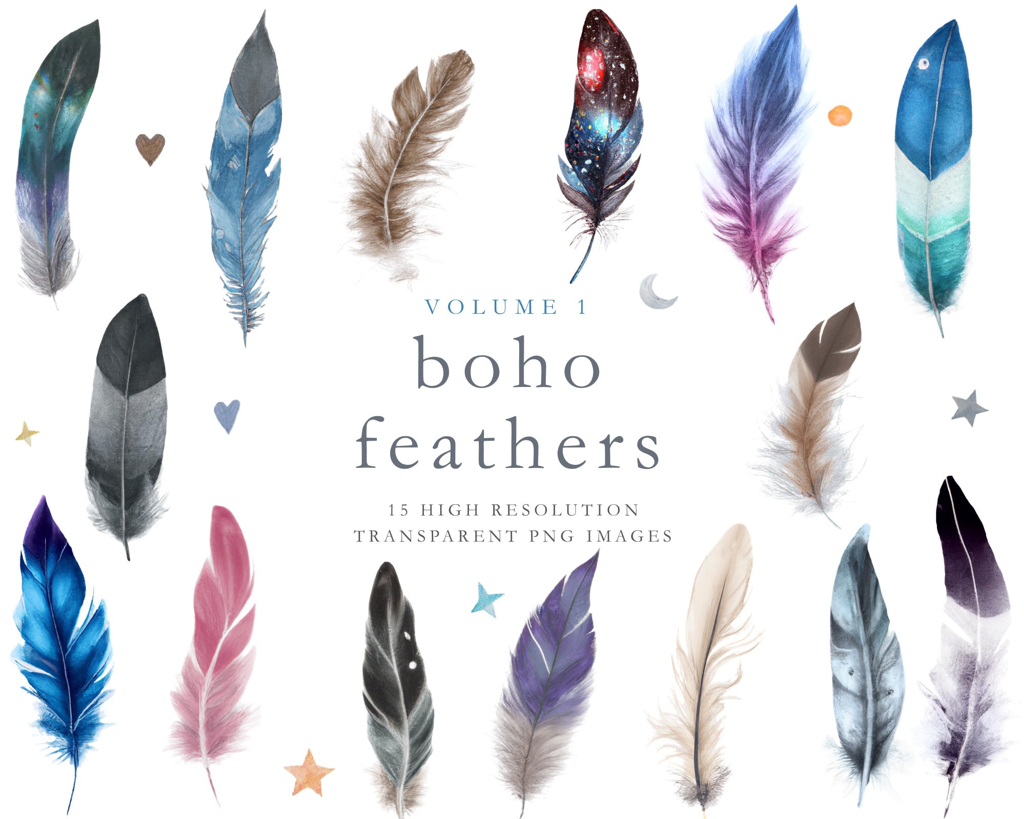 Boho Feather Clipart, Colorful Feathers, Feather Clipart, Feather Art ...