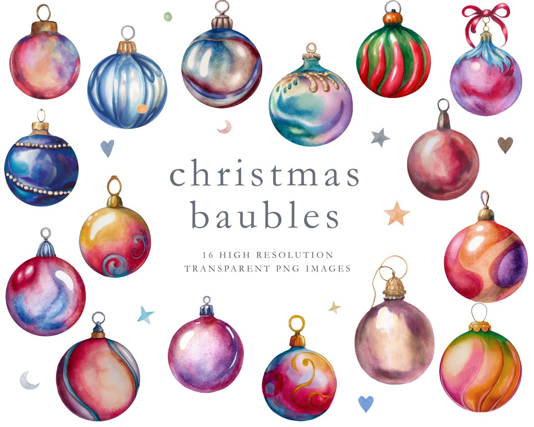 Christmas Bauble Clipart, Christmas Ball Clipart, Watercolor Baubles ...