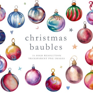 Christmas Bauble Clipart, Christmas Ball Clipart, Watercolor Baubles ...
