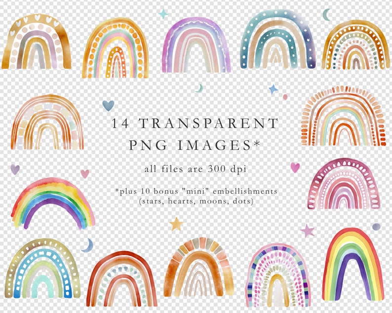 Boho Rainbows Rainbow Clipart Watercolor Rainbows Abstract - Etsy