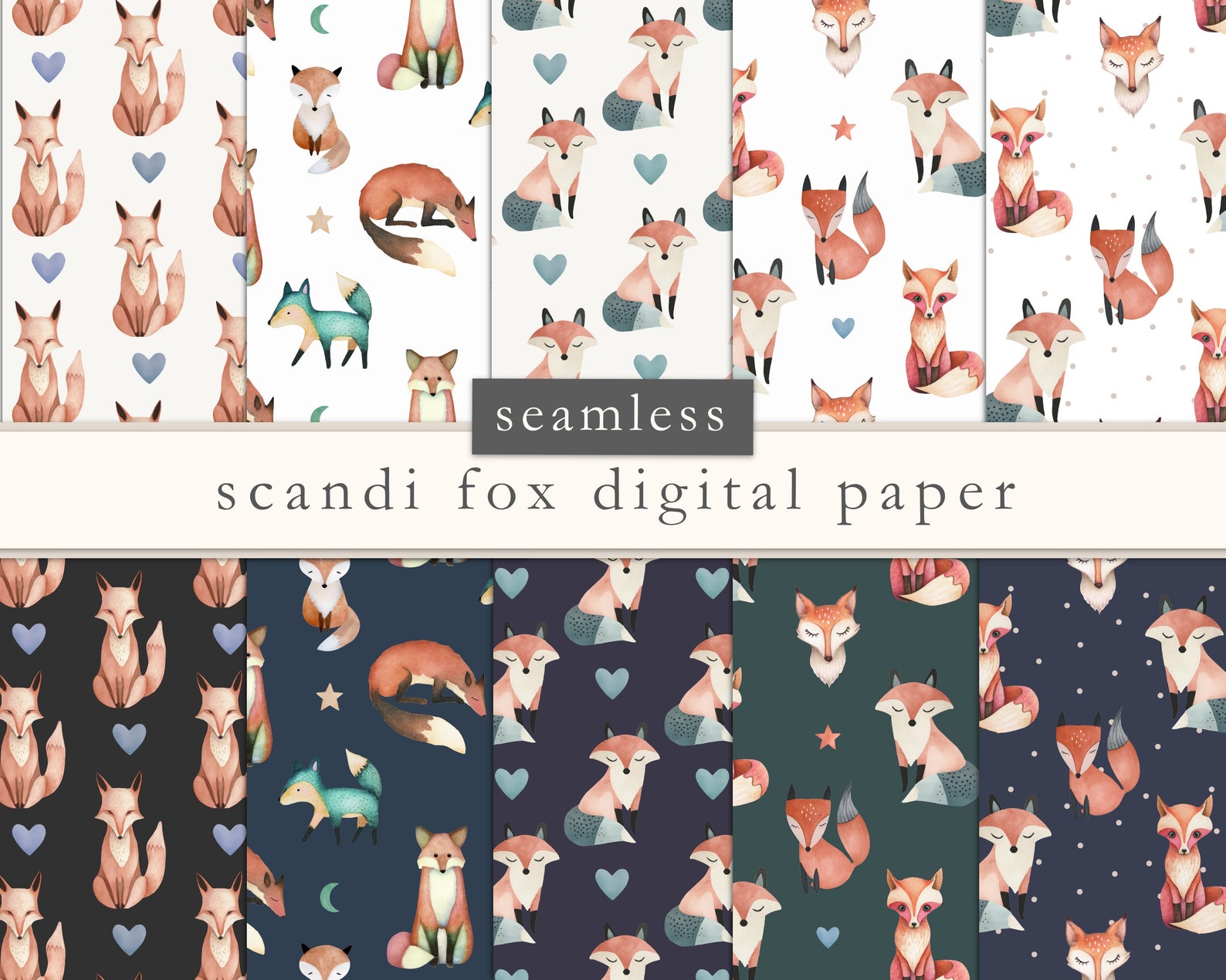 Fox Digital Paper, Fox Scrapbook Paper, Fox Seamless Patterns ...