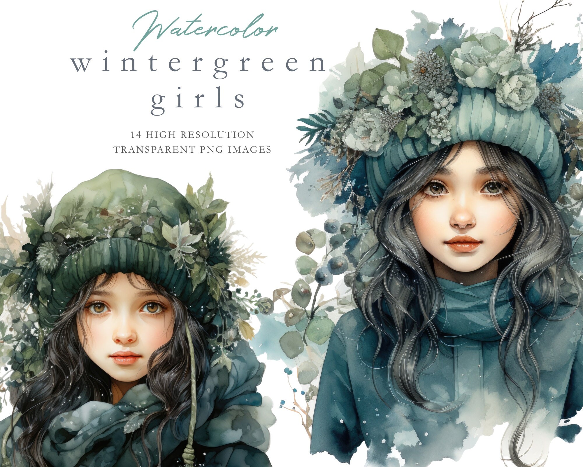 Winter Girls Clipart, Winter Watercolor Clipart, Png, Rustic ...