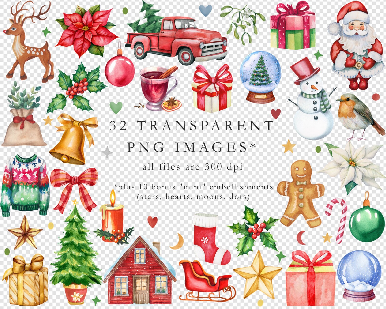 Christmas Clipart Watercolor Christmas Clipart Truck - Etsy