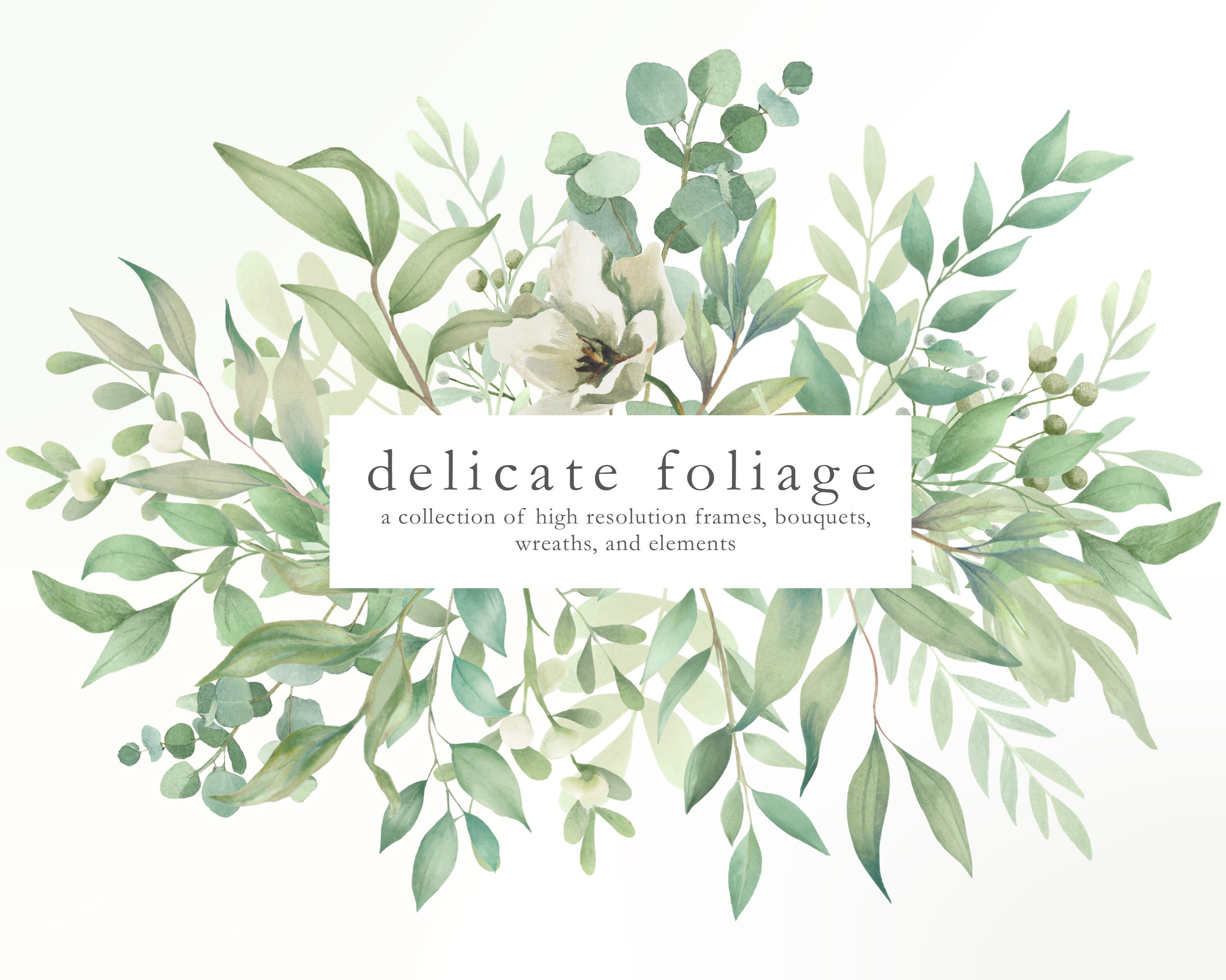 Delicate Watercolor Foliage Wedding Clipart Watercolor - Etsy