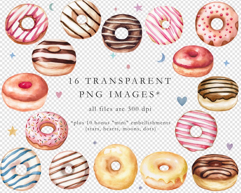 Watercolor Donut Clipart, Donut Png, Donut Clipart, Pastry, Clip Art, Digital Image, Boston ...