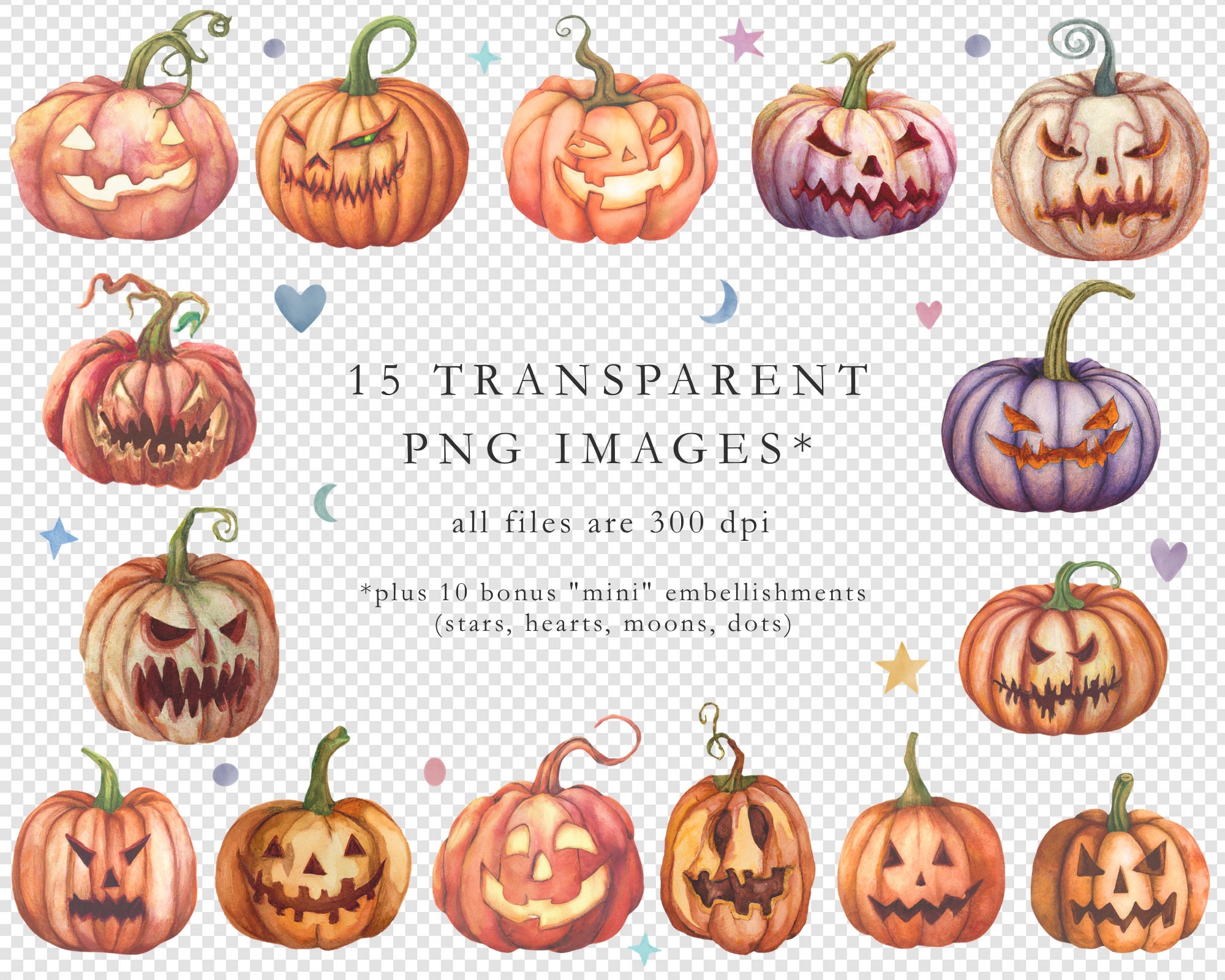 Carved Pumpkin Clipart Watercolor Halloween Pumpkin - Etsy