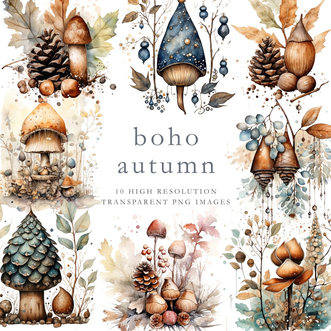 Boho Autumn Clipart, Abstract Autumn Clipart, Autumn Bouquet, Boho Fall ...