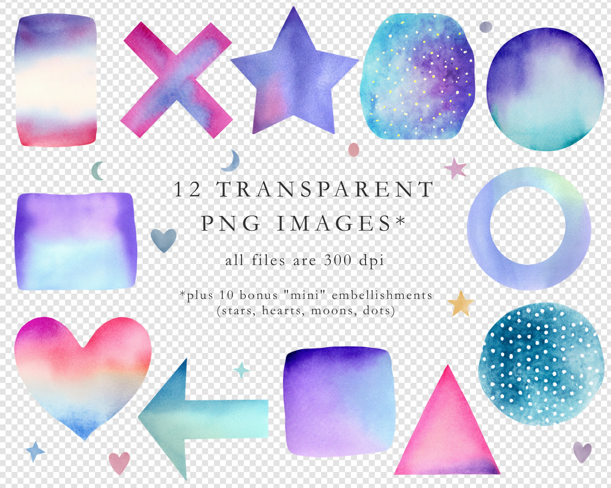 Watercolor Gradient Clipart, Star Png, Heart Png, Gradient Png, Arrow ...
