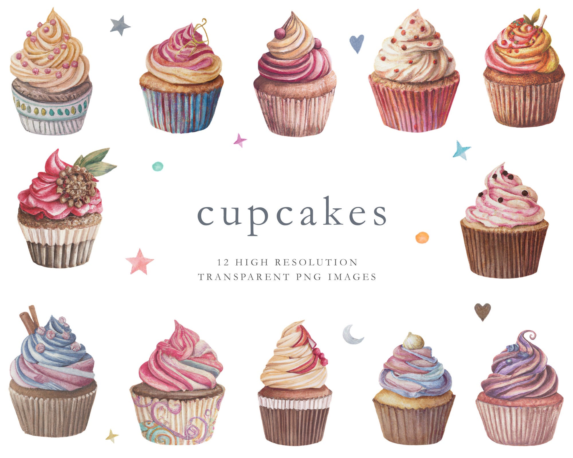 Watercolor Cupcakes Cupcake Clipart Watercolor Cupcake - Etsy
