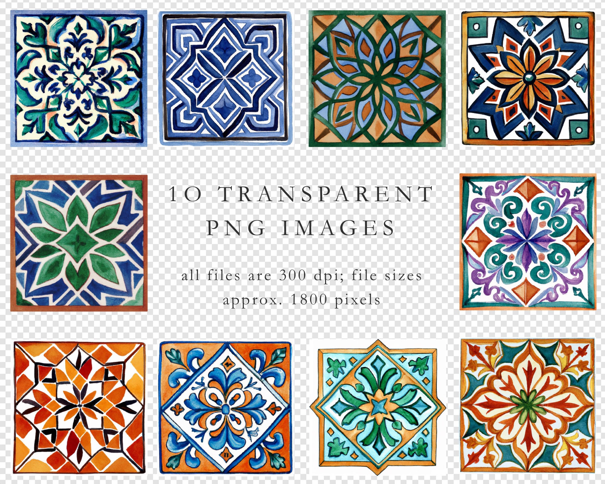 Moroccan Watercolor Tiles Watercolor Tile Clipart Tiles - Etsy
