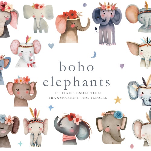 Cute Elephant Clipart Watercolor Elephants Nursery - Etsy