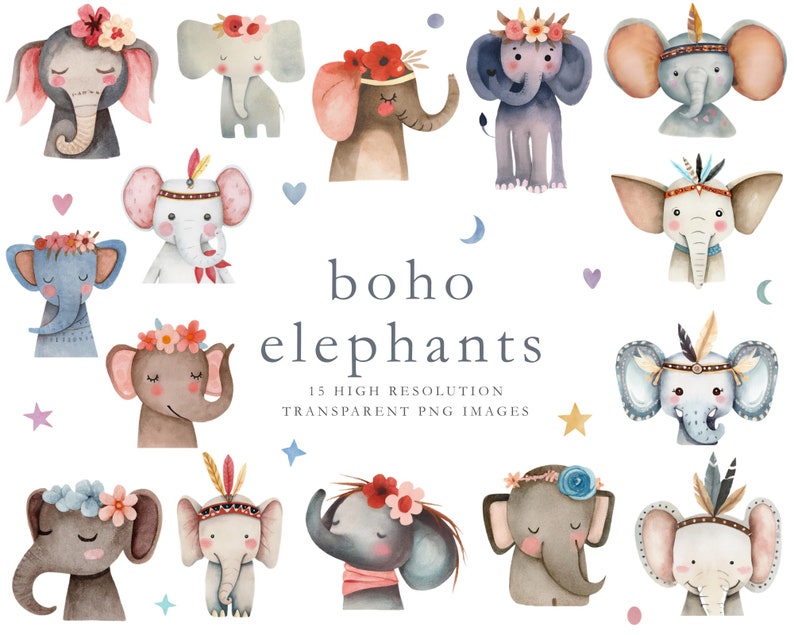 Cute Elephant Clipart, Watercolor Elephants, Nursery Elephants ...