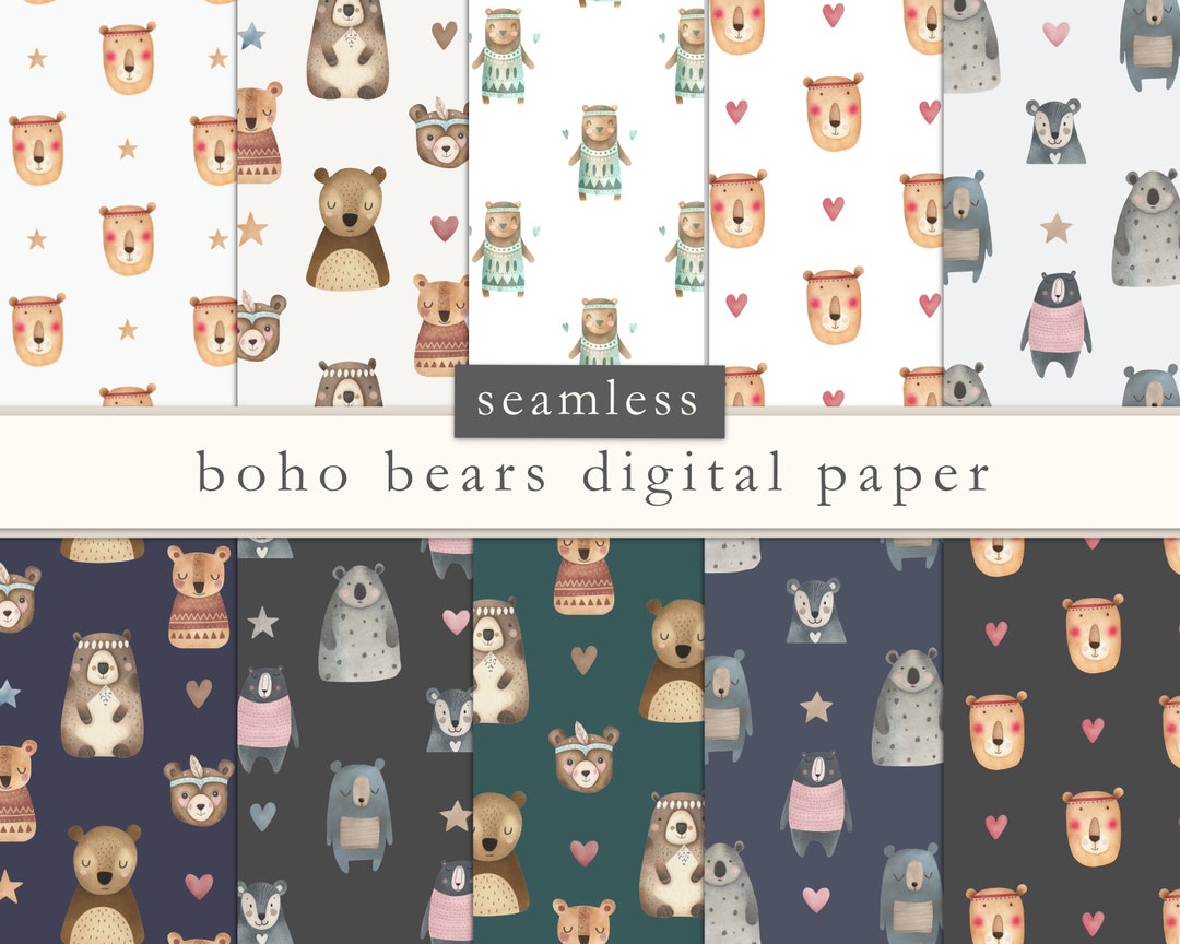 Cute Bears Digital Paper, Children's, Kids, Scrapbook Paper, Seamless ...