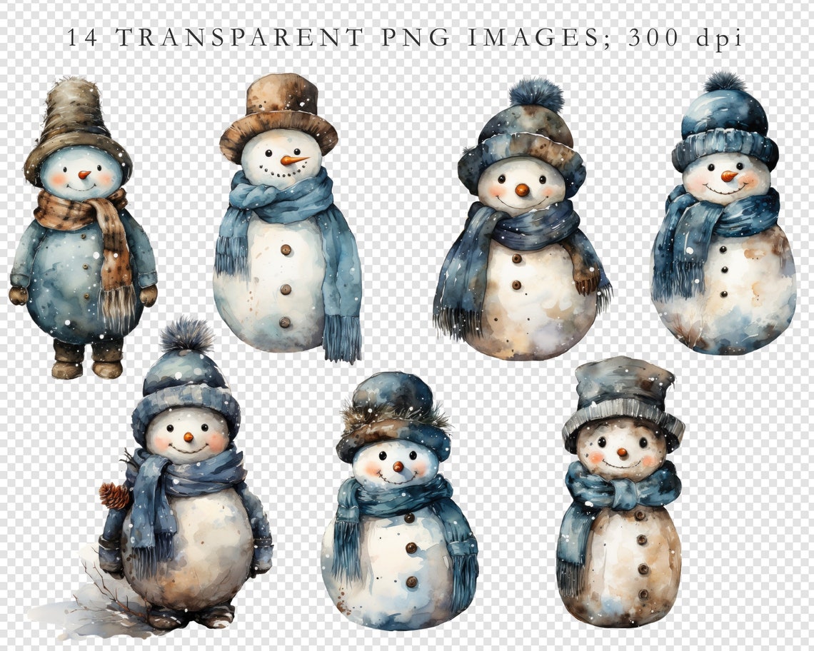 Watercolor Snowman Clipart, Winter Clipart, Living Snowman, Clipart ...