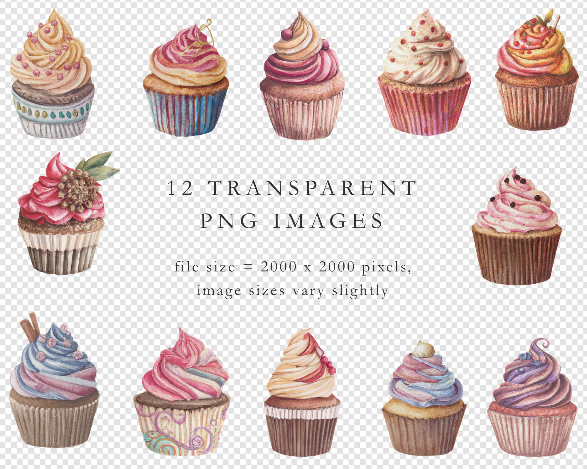 Watercolor Cupcakes Cupcake Clipart Watercolor Cupcake - Etsy