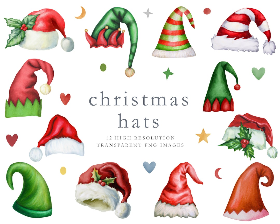Elf Hat Clipart, Watercolor Clipart, Christmas Hat Clipart, Santa Hat ...