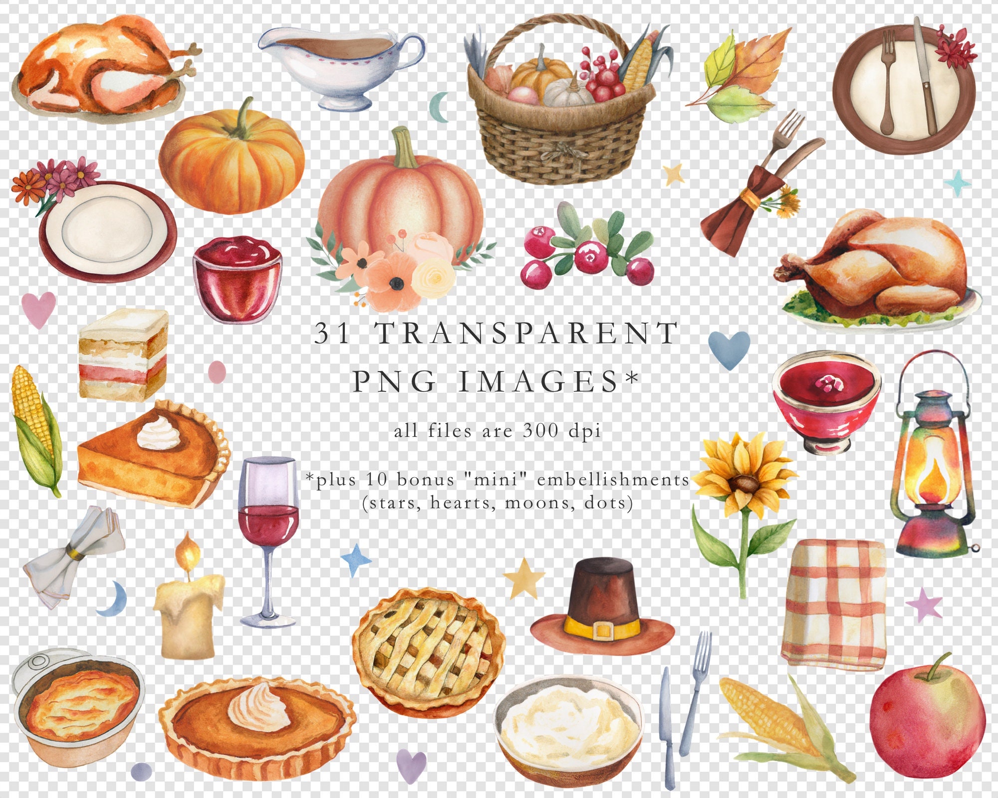 Thanksgiving Watercolor Clipart, Thanksgiving Dinner, Thanksgiving ...