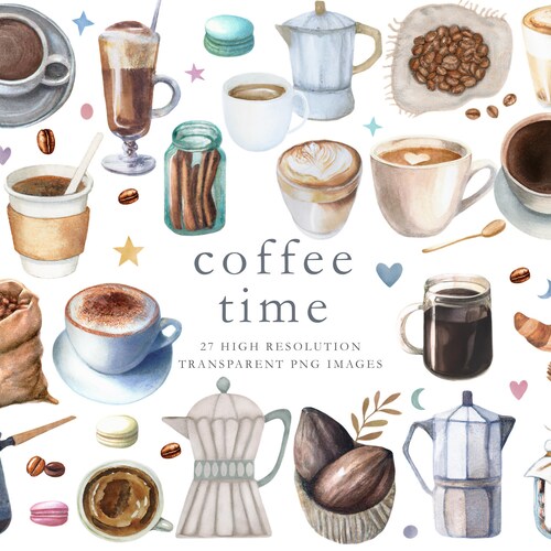 Coffee Clipart Watercolor Coffee Clip Art Commercial Use - Etsy