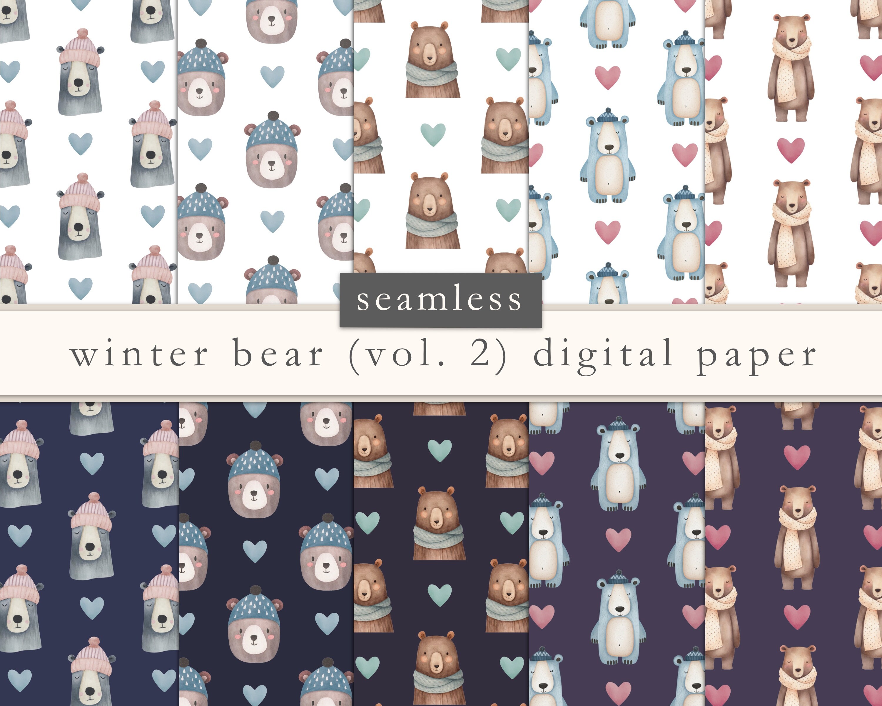 Bear Digital Paper Bear Scrapbook Paper Christmas Digital - Etsy