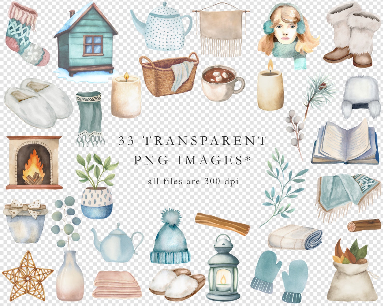 Watercolor Hygge Clipart Cozy Fall Cozy Winter Watercolor - Etsy